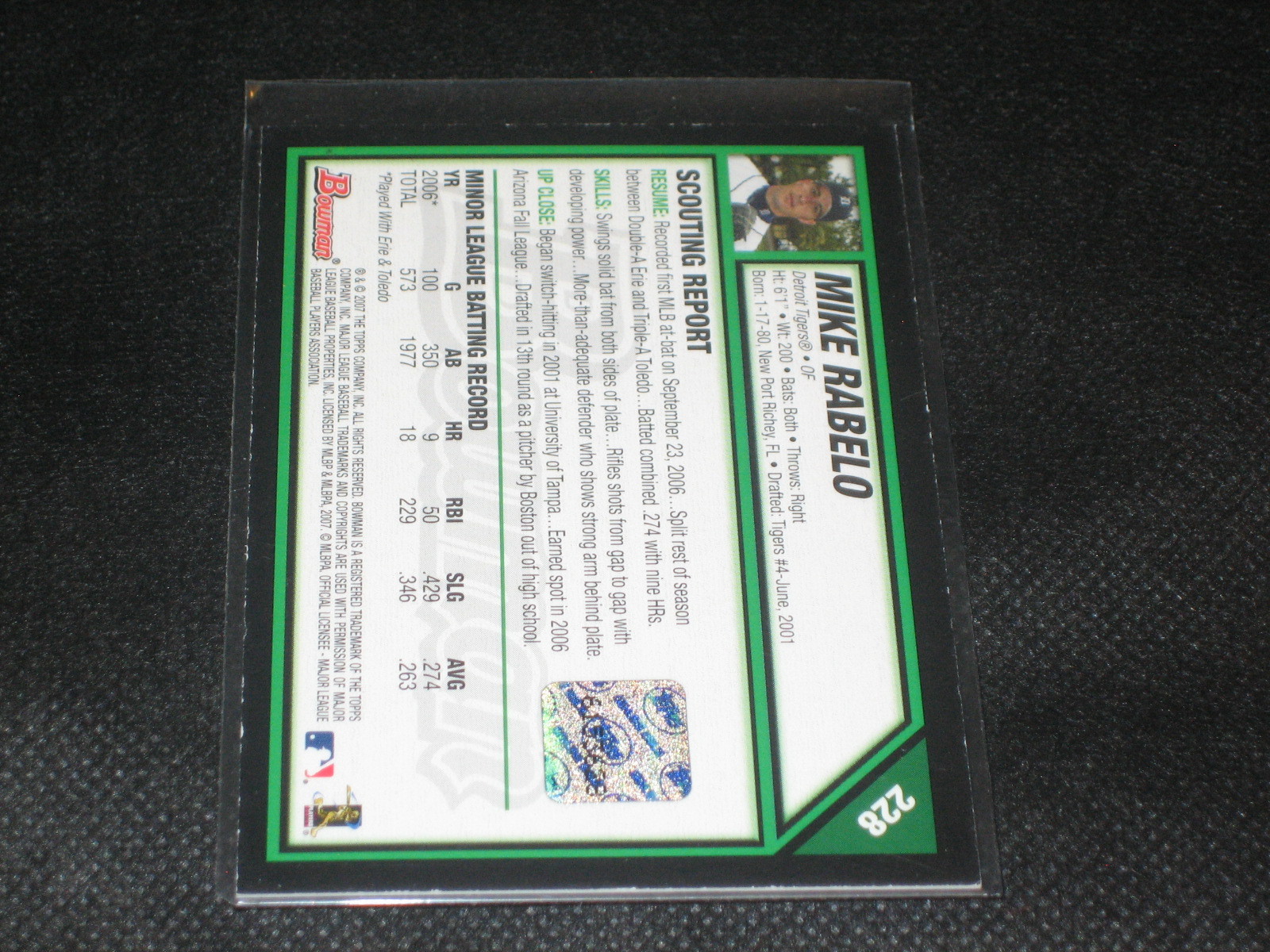 MIKE RABELO ROOKIE CERTIFIED AUTHENTIC SIGNED AUTOGRAPHED BASEBALL CARD ...