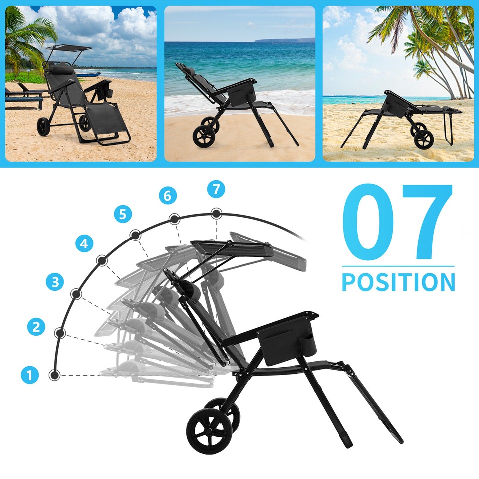 Beach Cart Chair, 2 in 1 Foldable Chaise Lounge Chair Integrated Wagon ...