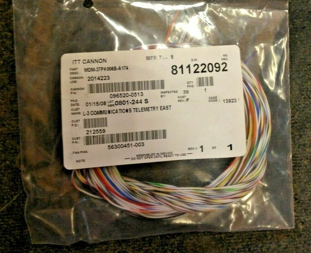 - ITT Cannon 37 Pin Micro-D Wired Connector Pin MDM-37PH006B-A174 *Ma33 ...