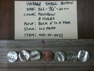 6 Natural Shell Button 20MM 32L 13/16" 2 hole nonflat RInbow thick ...