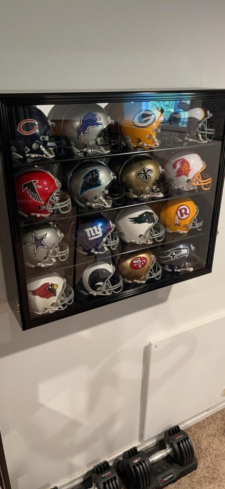 Mini Helmet Display Case 16+ Football Riddell Black Wood NFL Cabinet ...