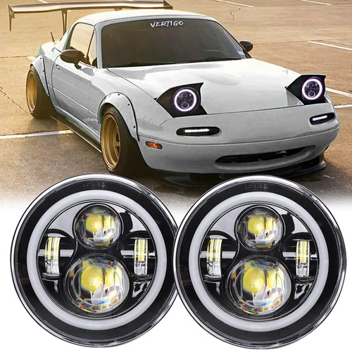 For Mazda Miata 1990-1997 Black Pair 7" Round LED Headlights Halo ...