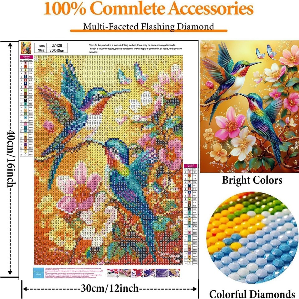Hummingbird Diamond Art Kits for Adults- Hummingbird Diamond Painting ...