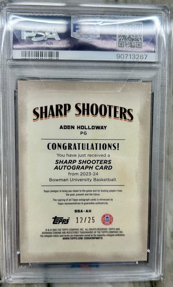 ADEN HOLLOWAY 2023 BOWMAN U CHROME SHARP SHOOTERS ORANGE AUTO /25 🔥PSA ...