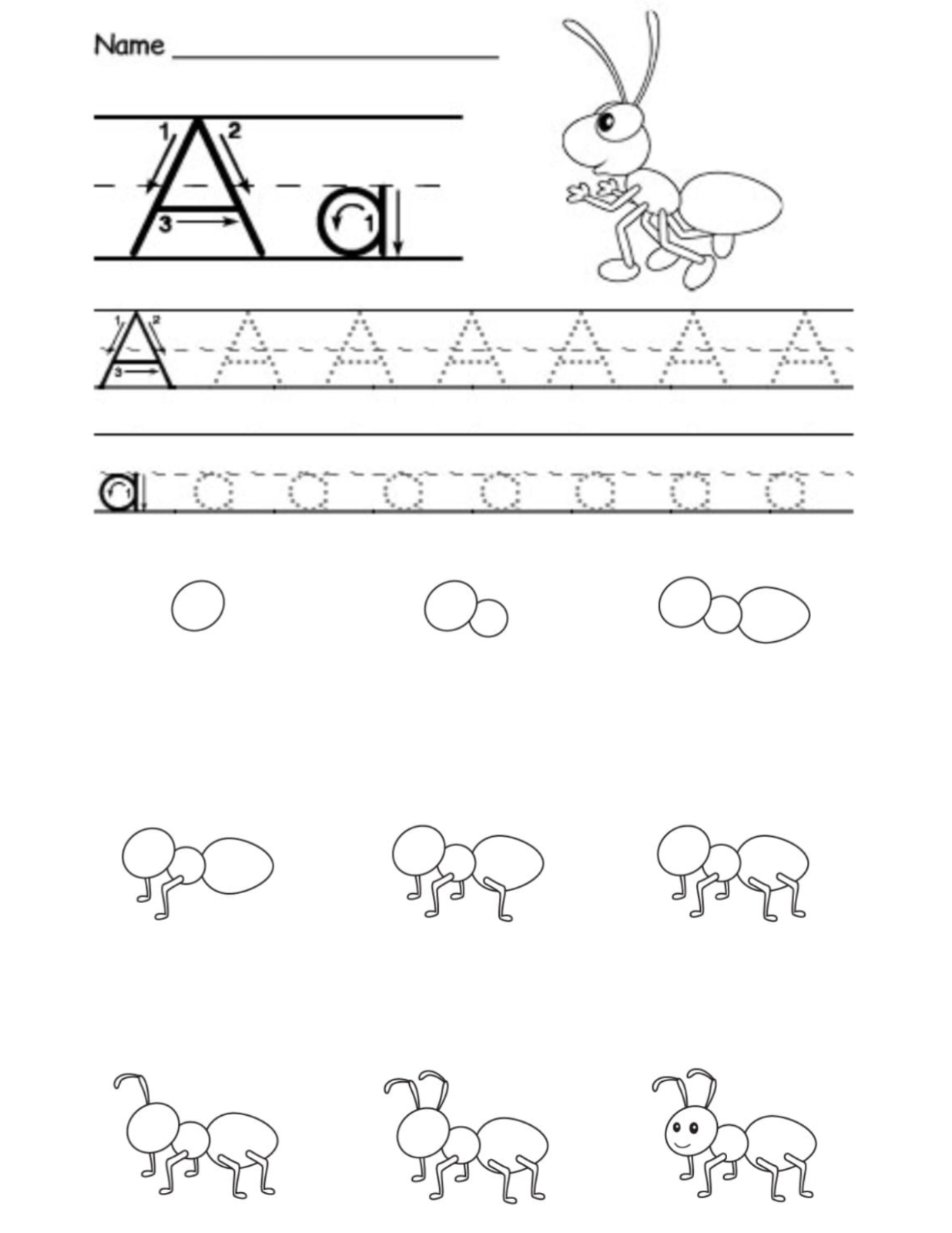 Letter A Tracing & Ant Drawing Worksheet – Printable PDF for ...