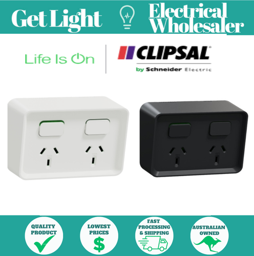 Clipsal Iconic Outdoor Double Weatherproof Powerpoint - Black or White ...