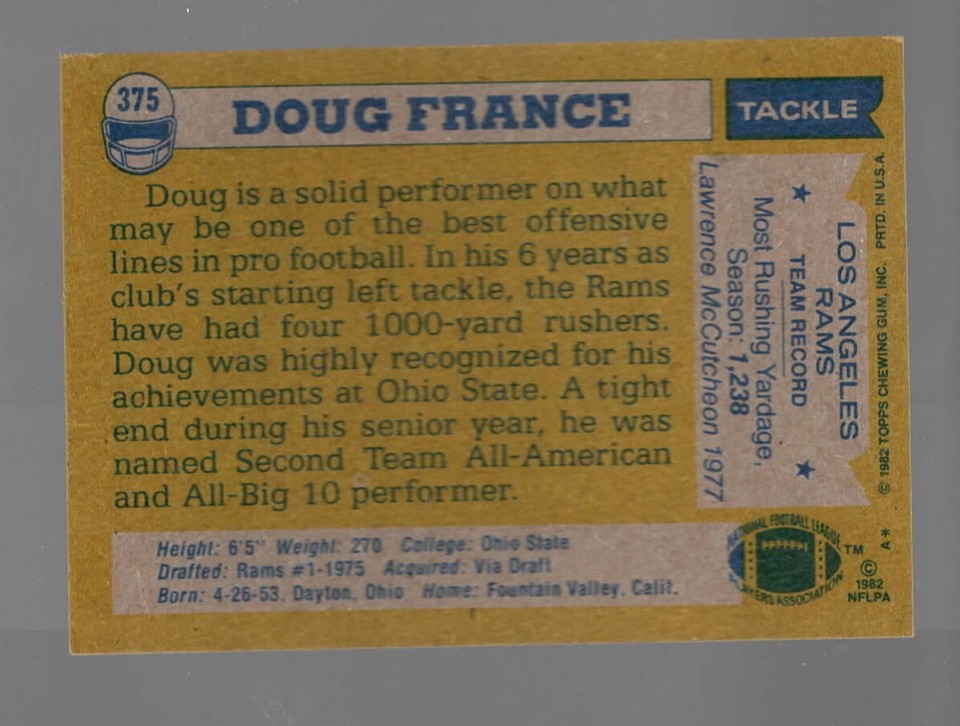 1982 Topps #375 Doug France NM (wax) | eBay