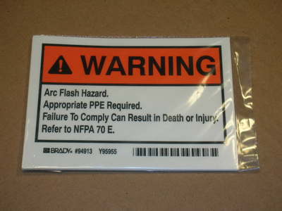 BRADY 94913 PACK OF 5 ARC FLASH WARNING LABELS, HEIGHT: 3-1/2IN Y95955 ...