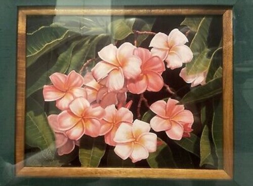 GARY REED Listed Artist Hawaiian Flower Painting Koa Wood Frame Hawaii ...