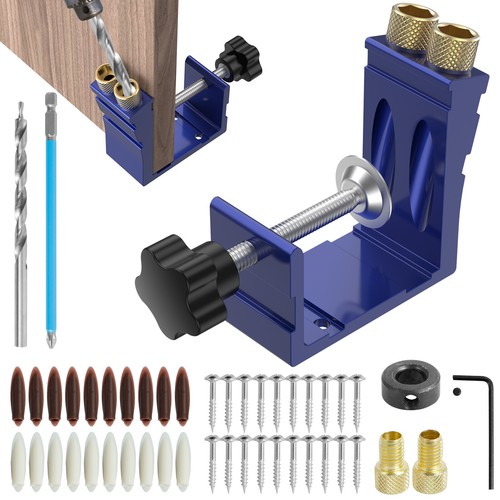 47X Pocket Hole Screw Jig Dowel Drill Set Wood Tool kit 15° Angle Hole ...
