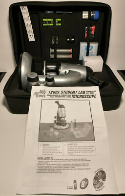 EDU SCIENCE MICROSCOPE SET 400X 100X 40X w/ BLACK ZIPPER CARRY CASE ...