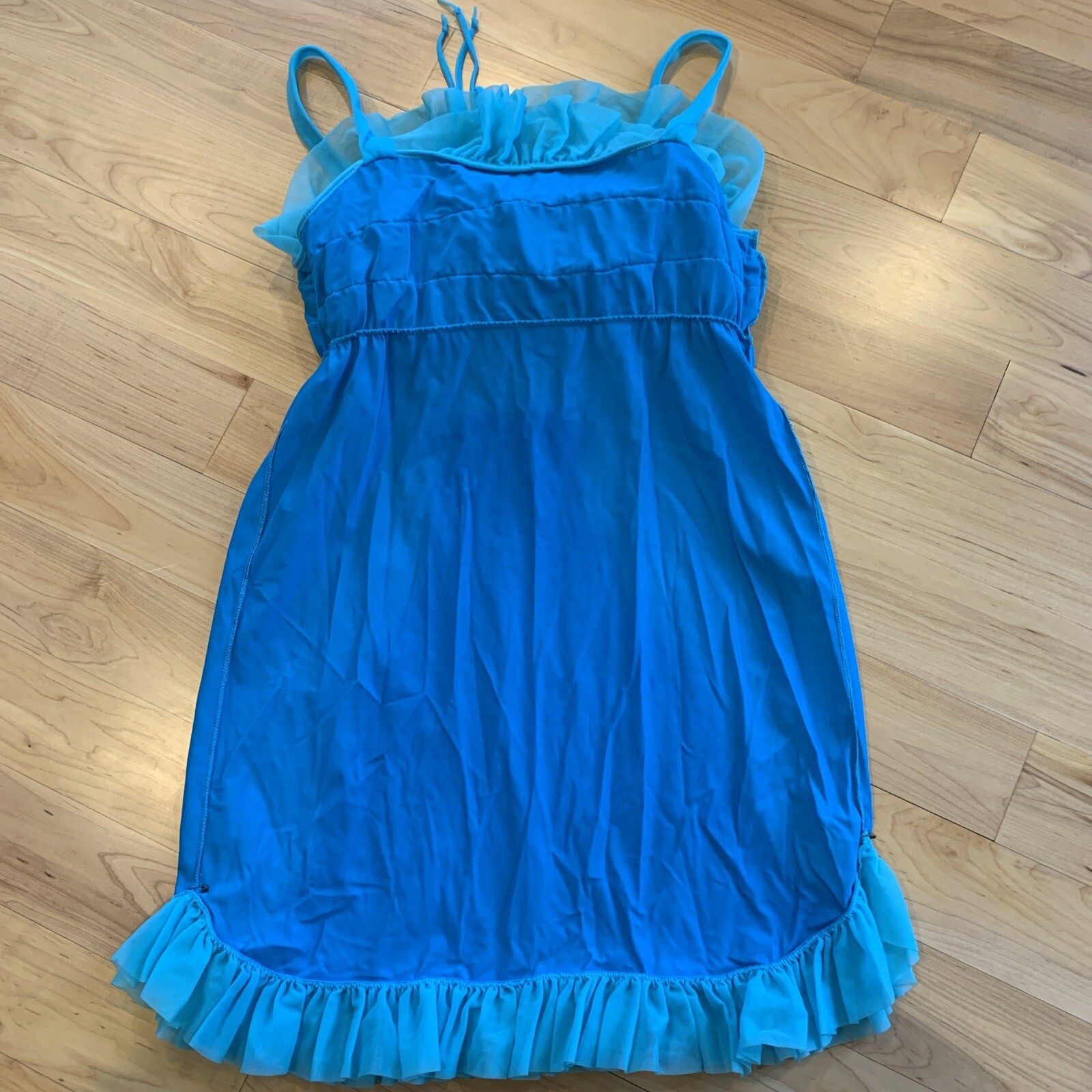 Vintage 50’s 60’s Short Ruffle Nightgown Nightie Turq… - Gem