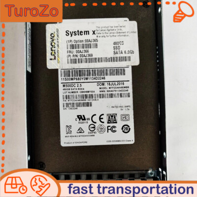 Lenovo 00AJ366 00AJ365 2.5" 480GB SATA 6G X3650 M4 SSD Solid State ...