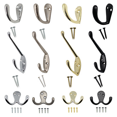 Coat Hooks Twin Robe Door Dress Bathroom Hanger Chrome Brass Nickel ...