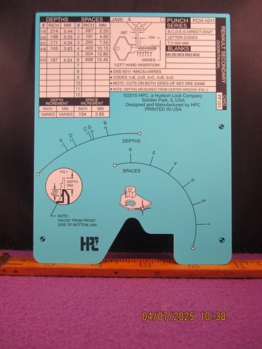 HPC 1200 KEY PUNCH CODE CARD PF 101 ( RENAULT SECONDARY DOOR TRUNK ...
