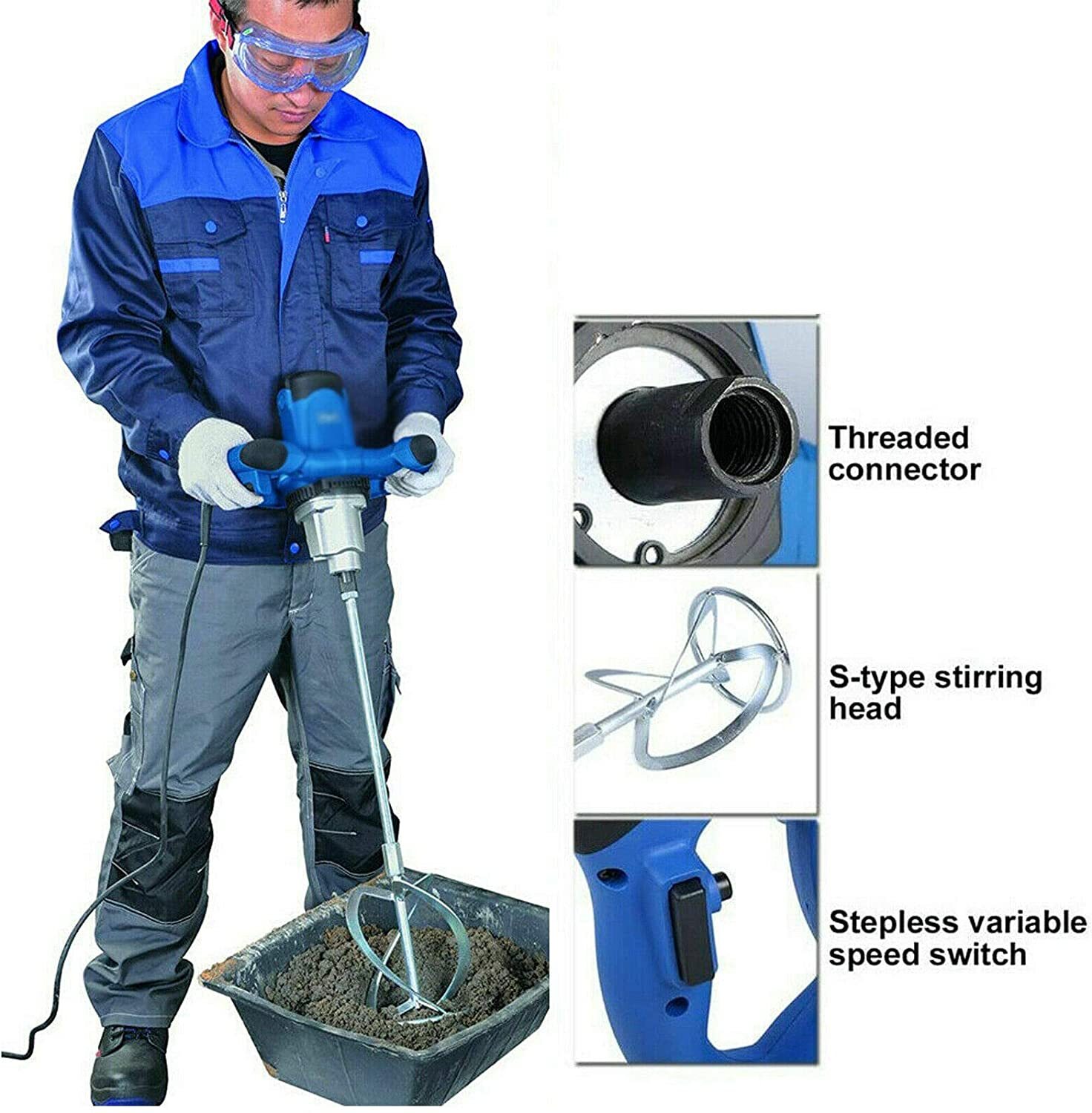 Electric Cement Paddle Mixer 2600W Portable Concrete Mortar Mixing ...