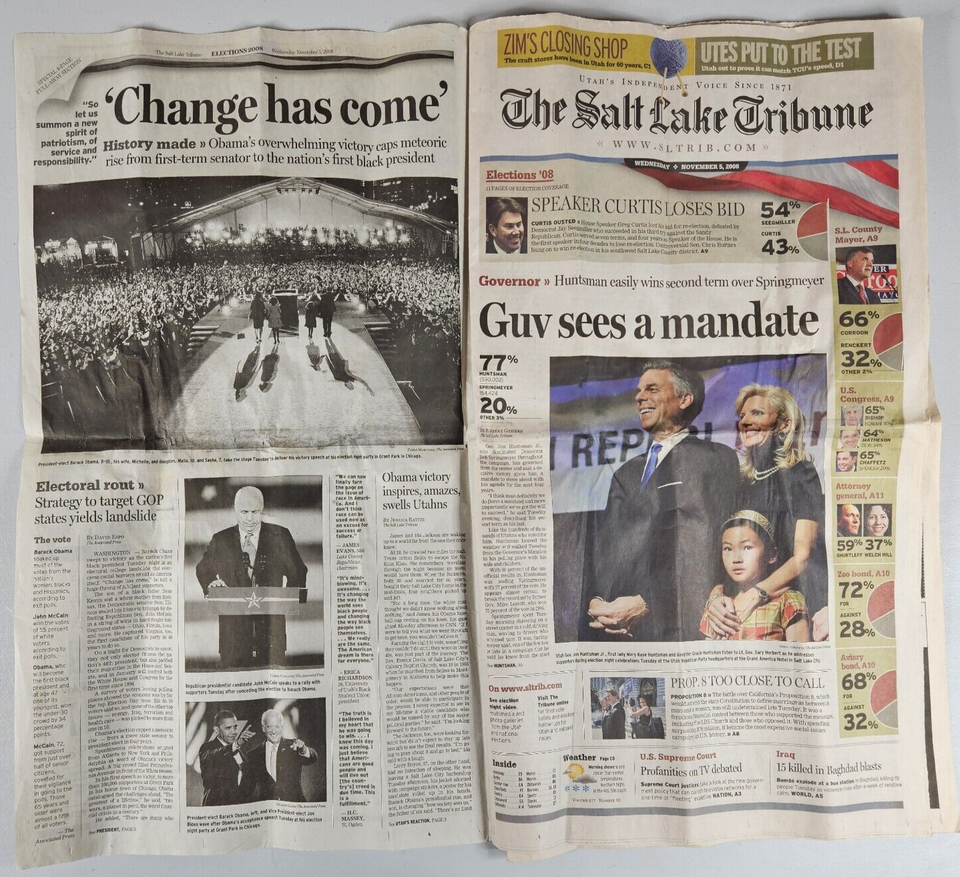Obama Wins Election Salt LakeTribune November 5, 2008 Full Newspaper | eBay