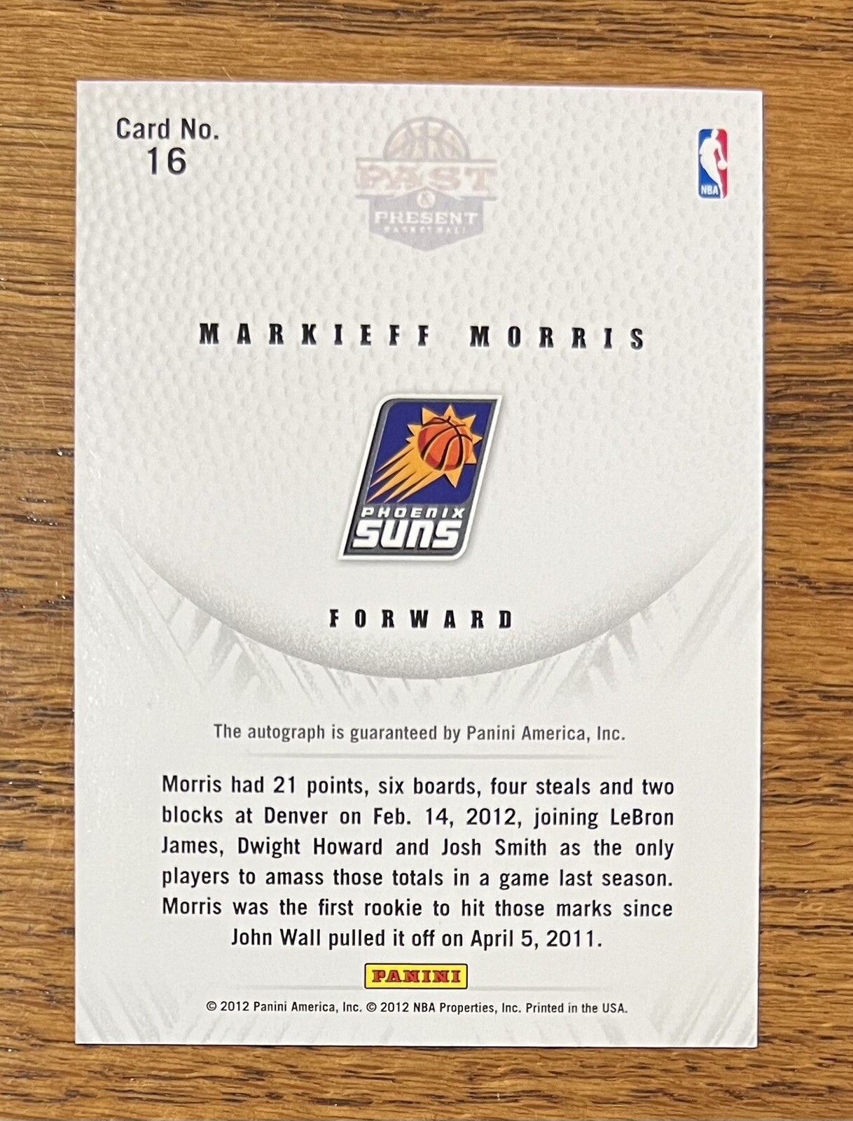 Markieff Morris 2011-12 Panini Past & Present Auto Autograph Card #16 ...