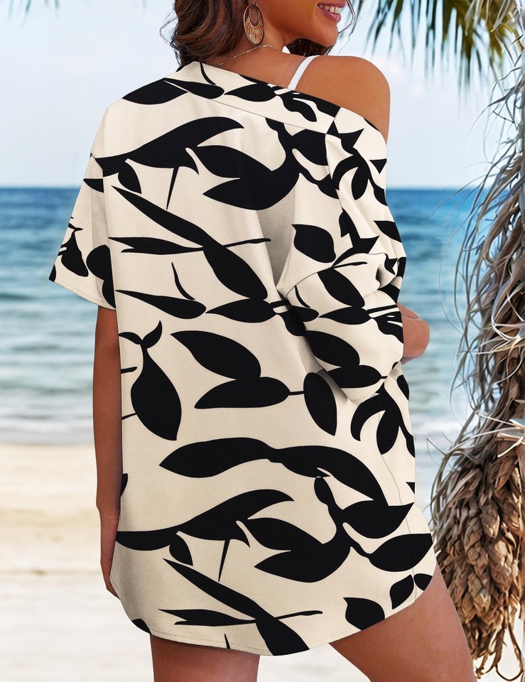 Women's 2 Piece Outfits Kimono Style Tropical Print Cover Ups Half ...