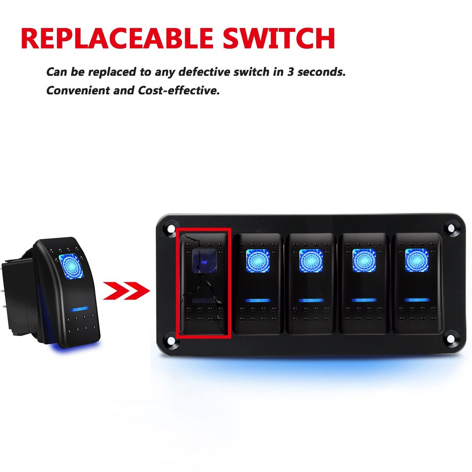 Toggle Switch 12V/ 20A 10A/ 24V Rocker Switch for Marine Boat Car 5 Pin ...