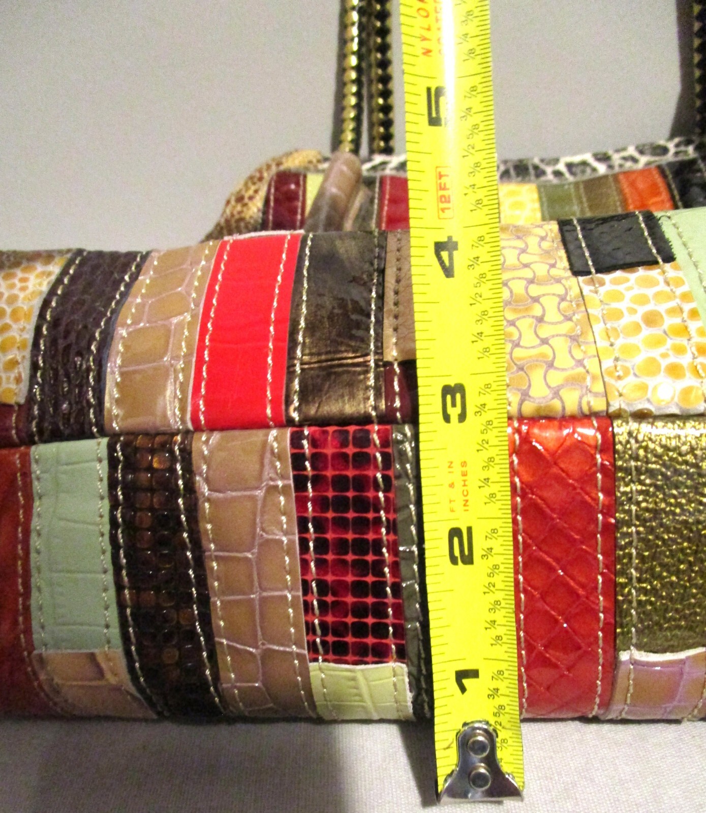 Tote Purse Handbag Patent Leather Animal Print Patchwork strips ...