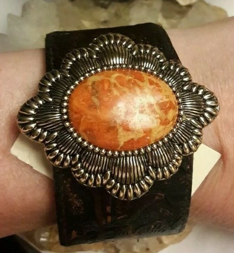 Studio Barse Bronze Orange Sponge Coral Embossed Leather Cuff Bracelet ...