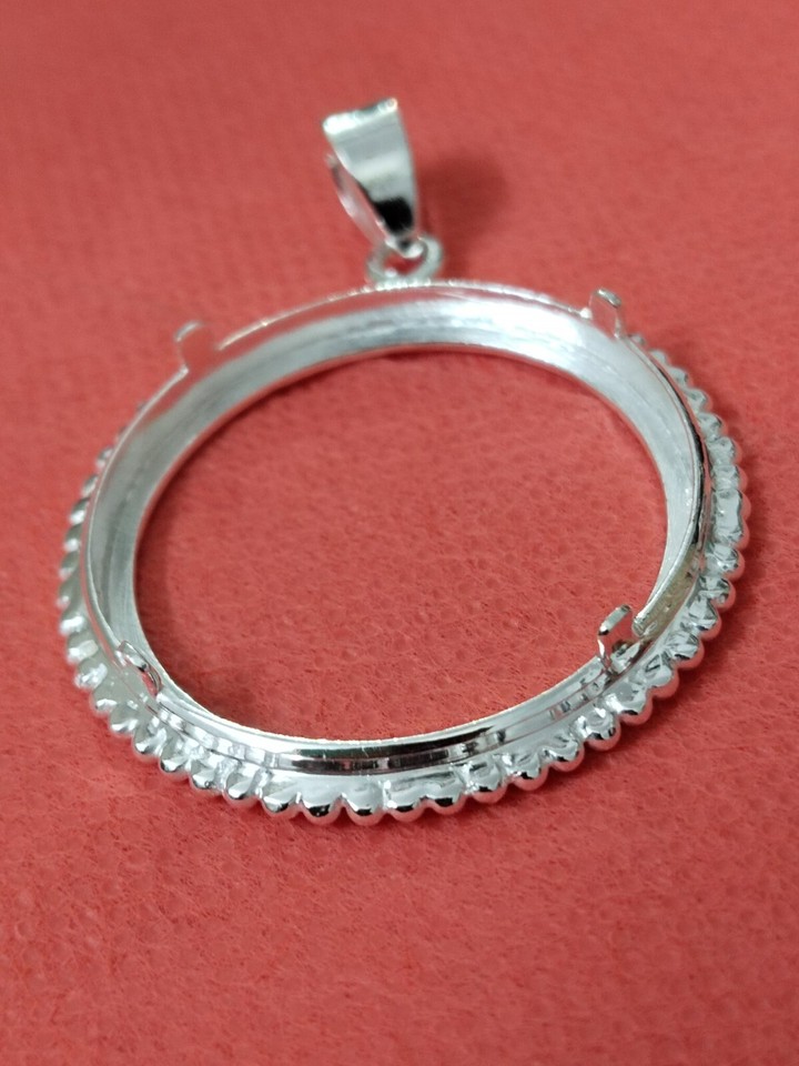 925 Sterling Silver Round Bezel Pendant prong jewelry Making Tools Coin ...