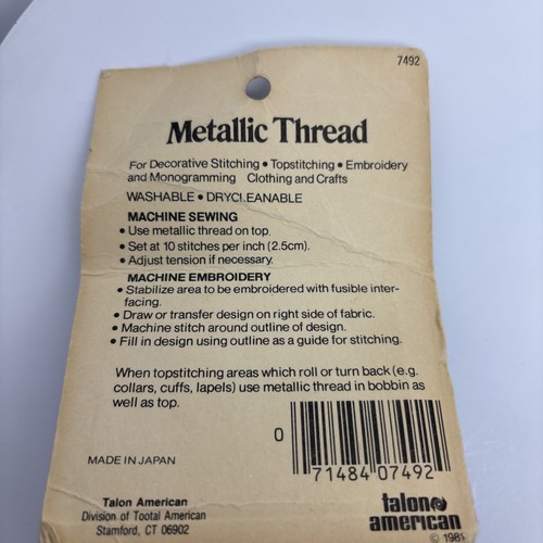 Vintage Gold Metallic Thread 36 Yards Talon American 1981 | eBay