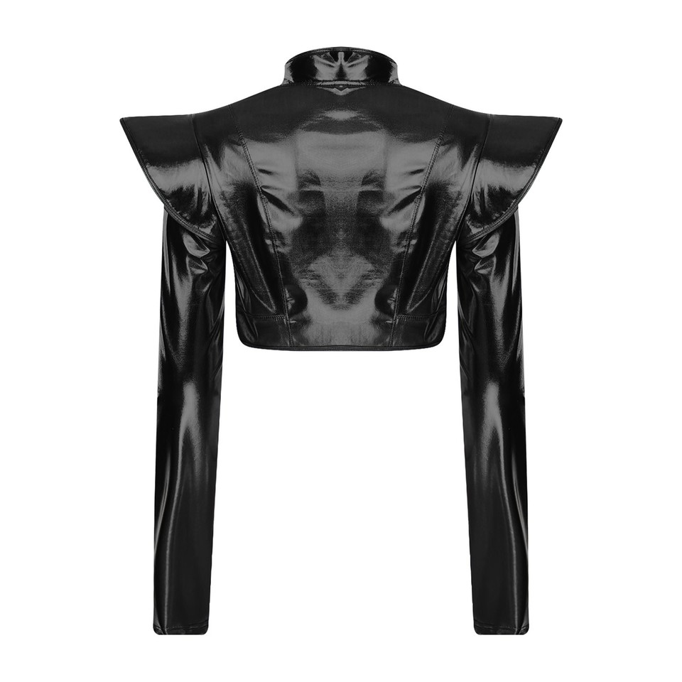 Womens Shiny PVC Leather Tank Top Zipper Long Sleeve Vest Moto Biker ...