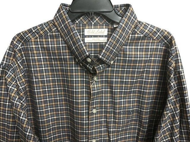 Gold Label 2XB Shirt Brown Blue Plaid Non-Iron Soft Cotton Pocket ...