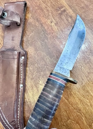 Vintage Western L66 E Knife And Sheath USA Fixed Blade Hunting Skinning ...