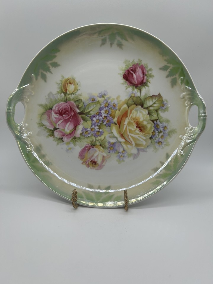 $DROP$ Antique Pair Otto Grunert Plates-Germany Roses Luster Handles 9 ...