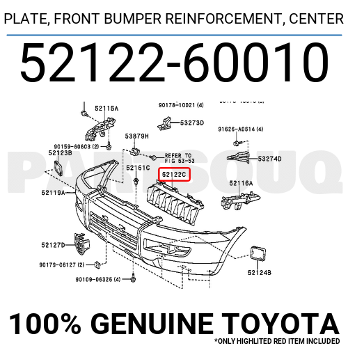 5212260010 Genuine Toyota PLATE, FRONT BUMPER REINFORCEMENT, CENTER ...