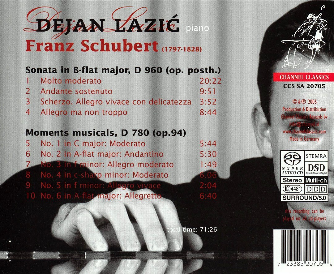 DEJAN LAZIC SCHUBERT: SONATA IN B-FLAT MAJOR, D. 960; MOMENTS MUSICALS ...