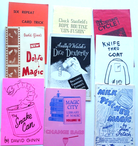 LOT 24 - 9 MAGIC Books milk pitcher, change bag, rope, card, dove, dice ...
