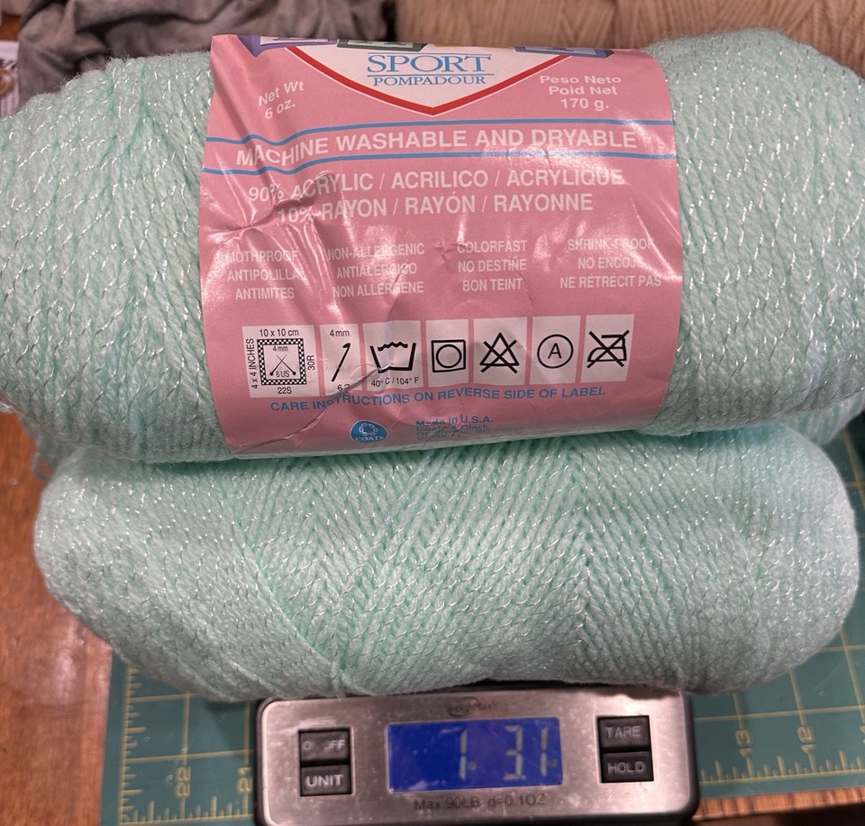 LOT of 3 Red Heart BABY SPORT POMPADOUR YARN 1680 Pastel Green ~ 6 oz ...