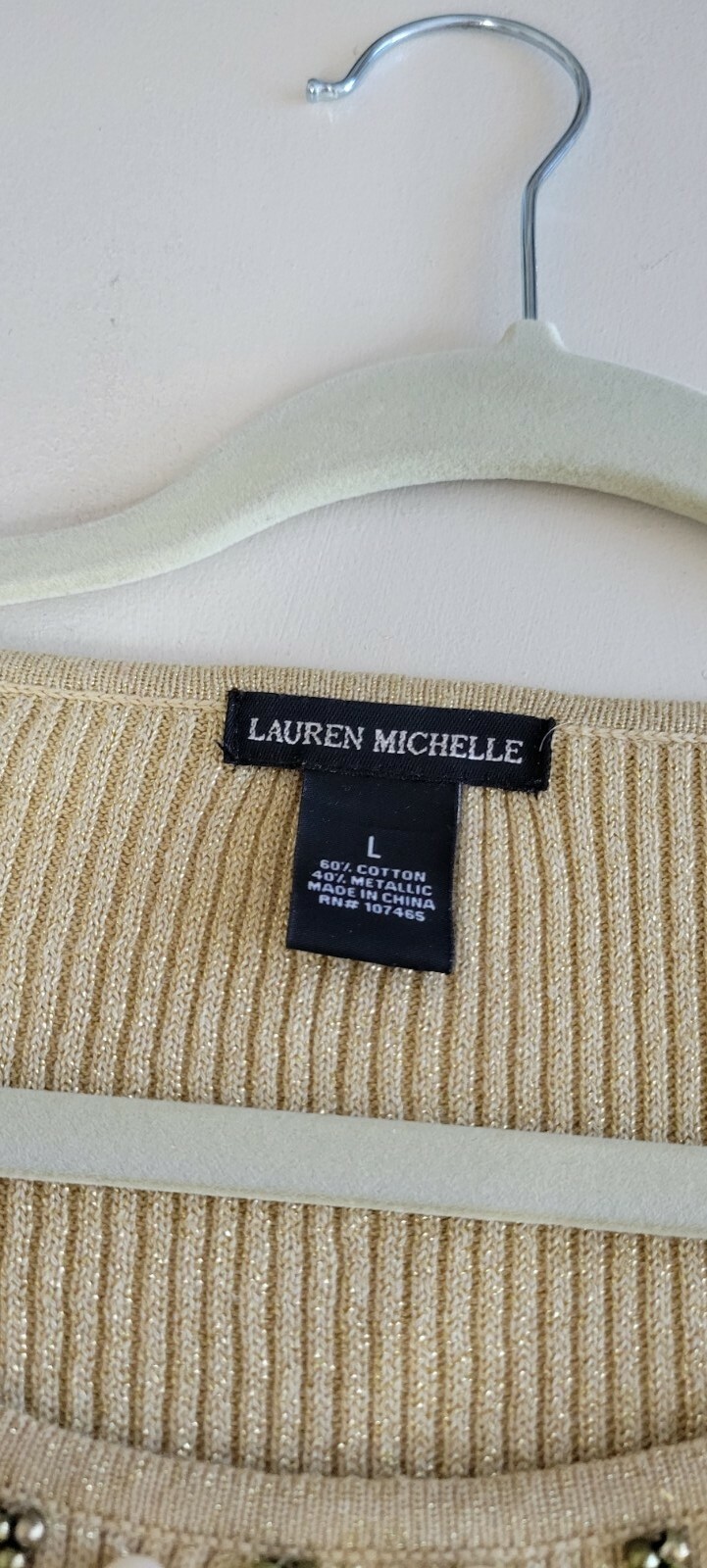 Lauren Michelle L Gold Sparkle Beaded Ribbed Pullover… - Gem