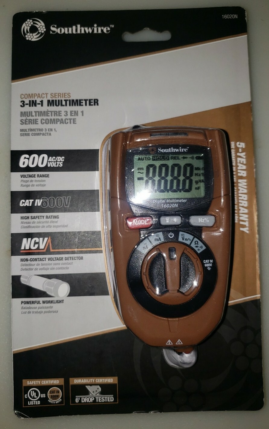 Southwire MULTIMETER 16020N Compact 3-in-1 CAT IV Multimeter 600V NCV ...