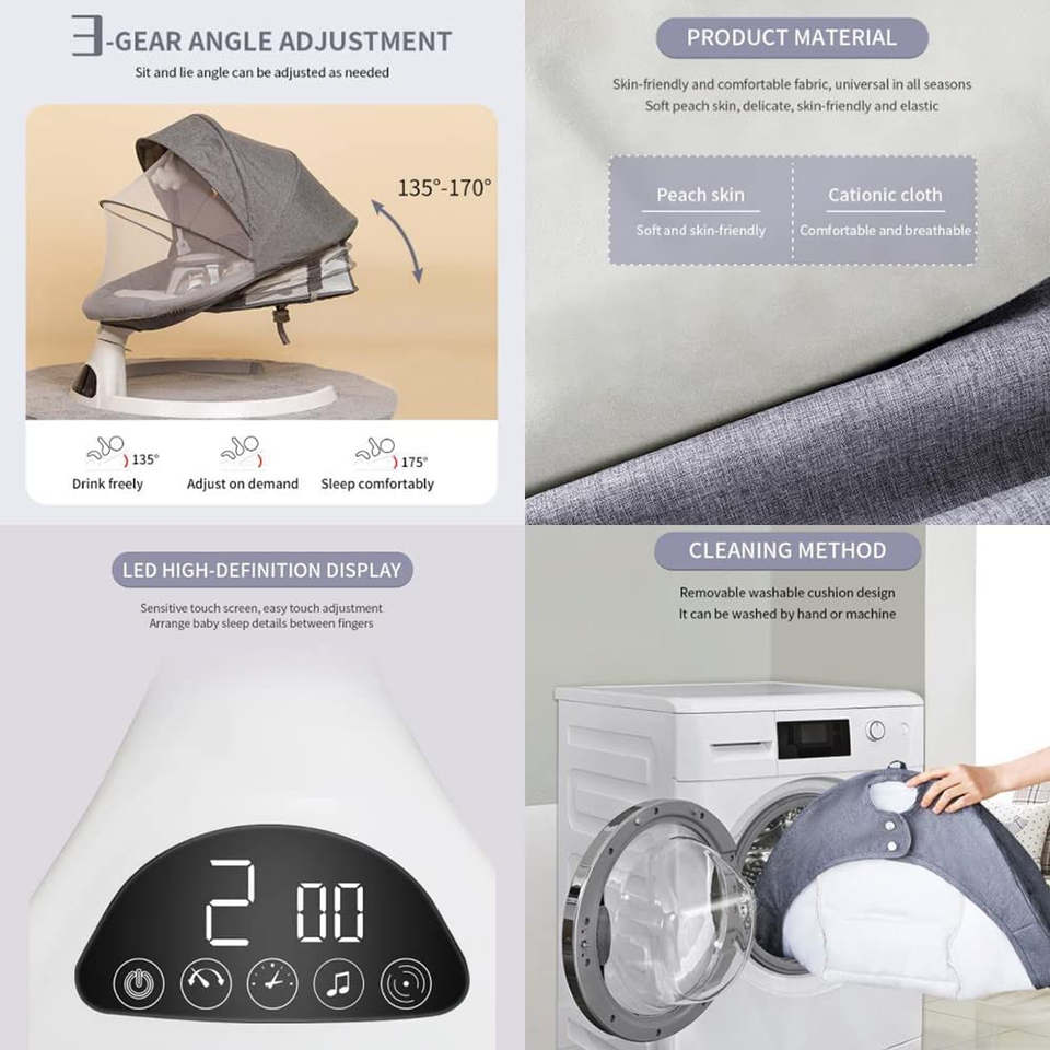 Electric Baby Swing Cradle Bouncer Music Toy LED Display Bluetooth ...