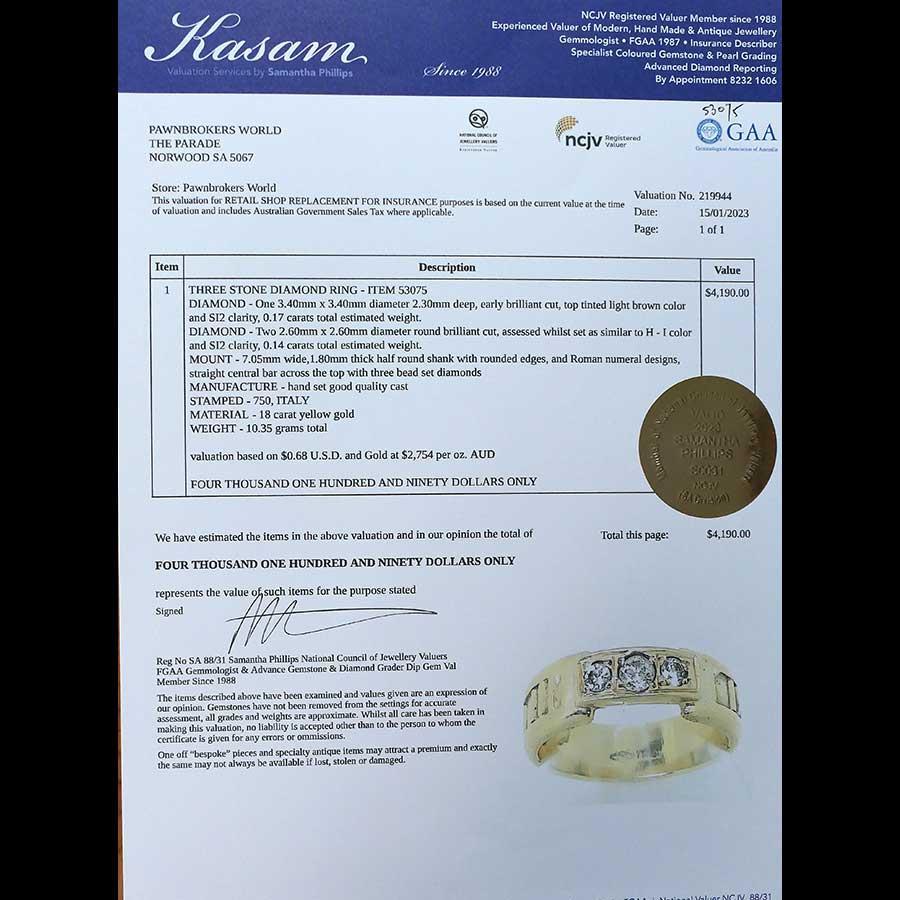 TIFFANY & Co 1995 Solid 18k Yellow GOLD ATLAS 3 DIAMOND RING Val=$4190 ...