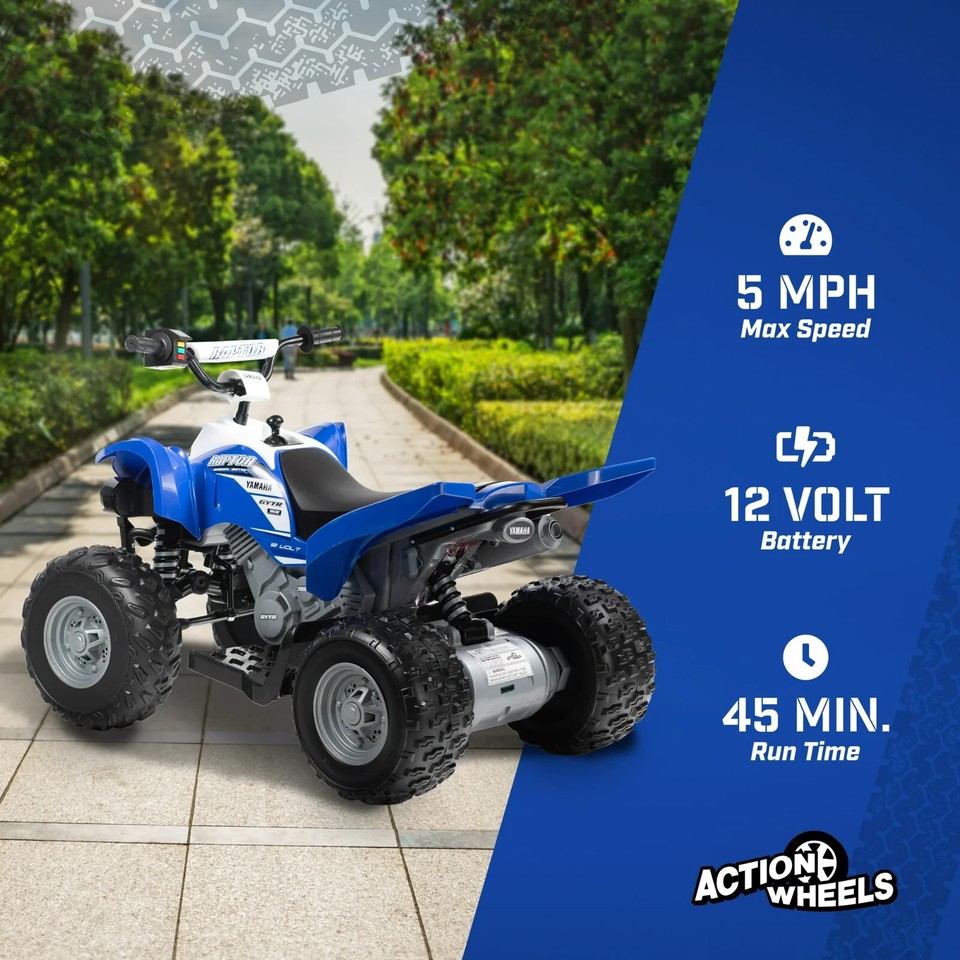 Yamaha Raptor ATV 12V All-Terrain Battery-Powered Ride-On, Blue, Ages 3 ...