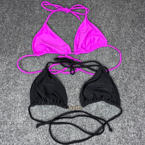 Betty Jade Swimsuit Bikini Top Purple Black String Tie Halter Medium ...
