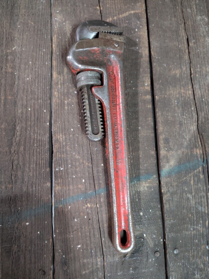 Vintage RIDGID Pipe Wrench 12 Inch Heavy Duty Adjustable Tool Red ...