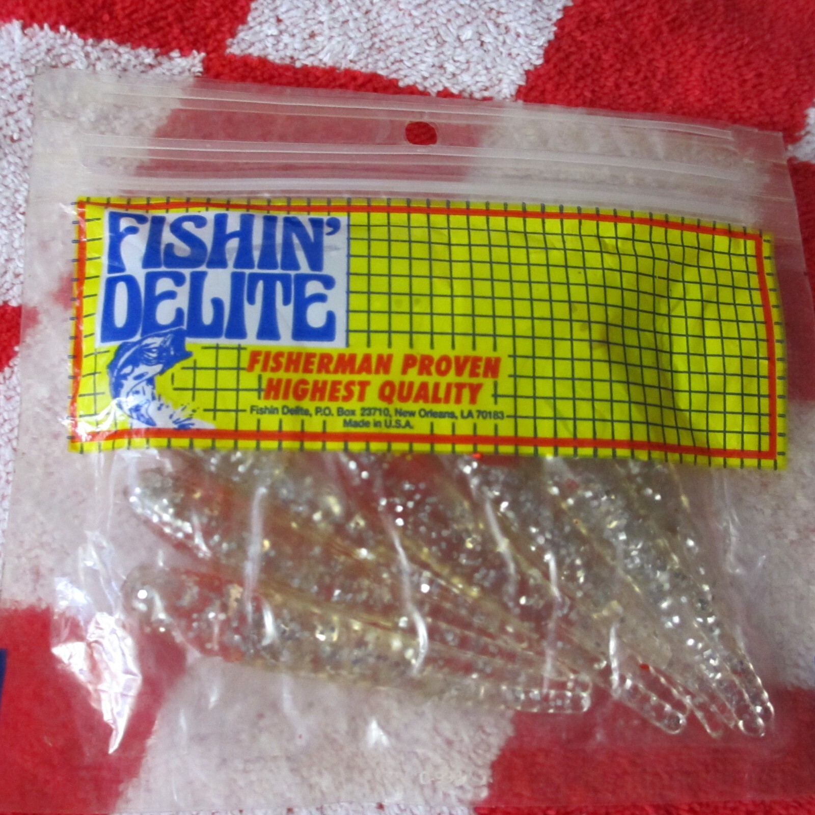 10 vintage old Fishin' Delite clear glitter red gummy lures 3" vintage ...