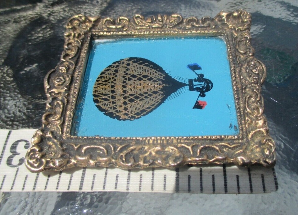 Signed Miniature Artisan Painting Air Balloon Reversed Glass David ...