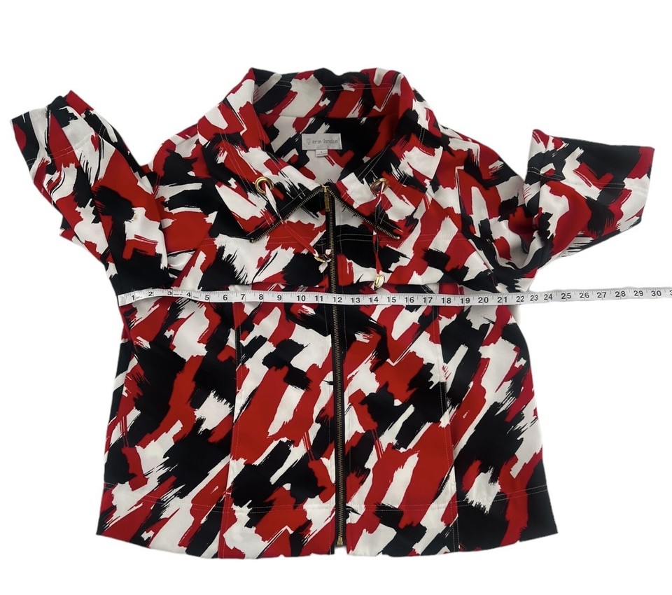 Erin London Womens Jacket Red Black White Wide Collar Zippered Full ...