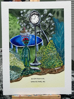 ALIEN FESTIVAL SPRUCE PINE, NC - HAND PAINTED Watercolor & Acrylic ~ 9 ...