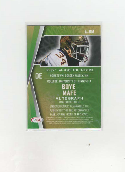 2022 SAGE Low Series Autograph Red Boye Mafe #A-BM RC Seahawks | eBay