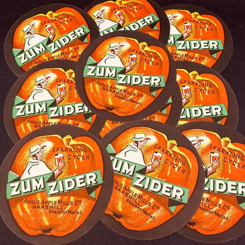 Lot of 10 x Vintage 1930's Somerset Cider Bottle Labels 100mm Round Zum ...