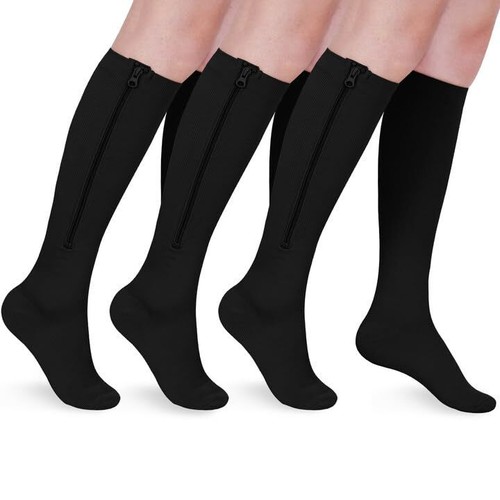 2 Pairs Zipper Compression Socks 15-20 mmHg Stocking with Zipper for ...